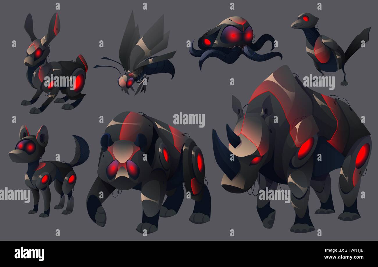 Robots animals, robotics mechanical monsters. Evil cyborgs pets hare ...