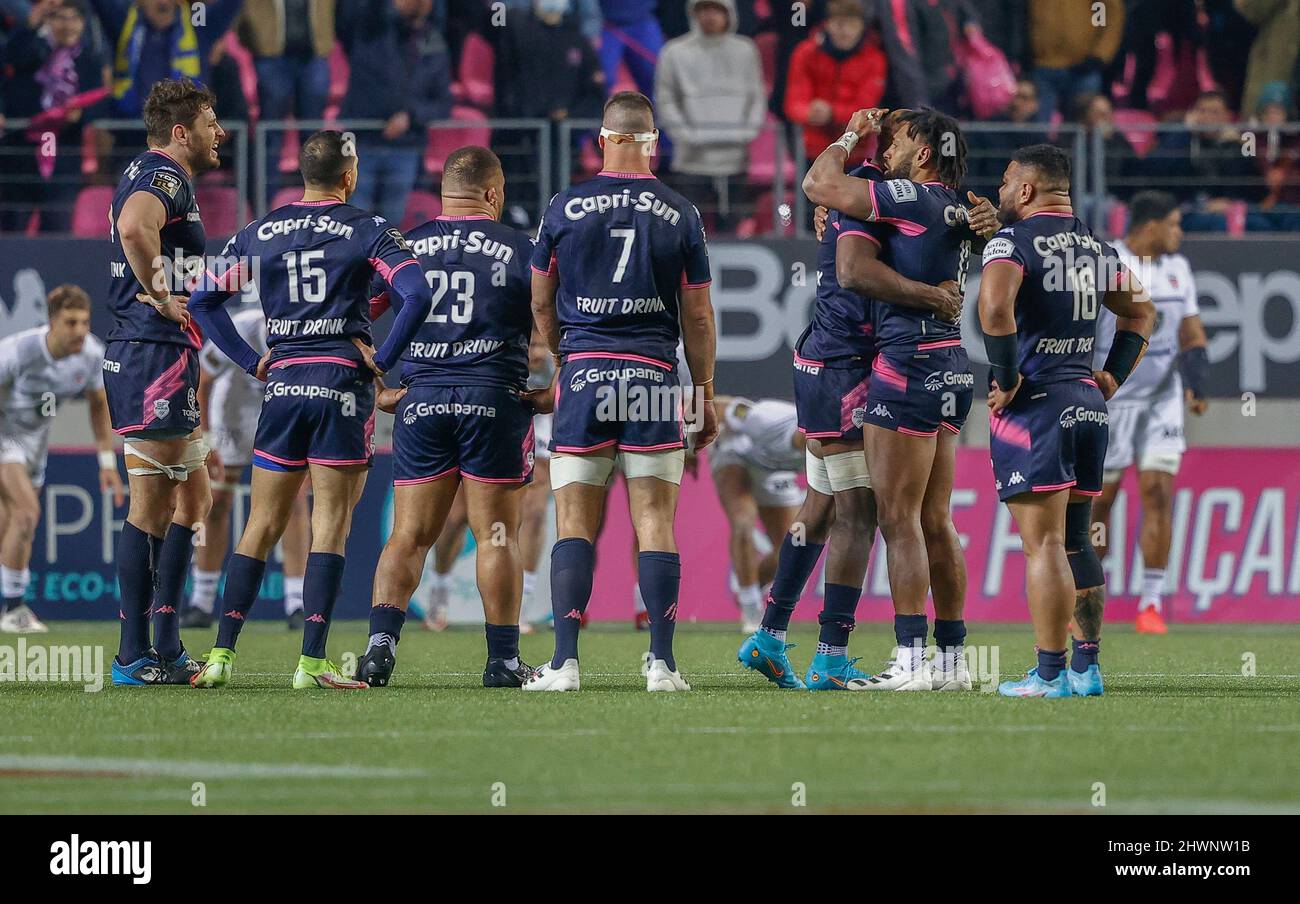 Paris, France. 06th Mar, 2022. Stade Français players celebrates the ...