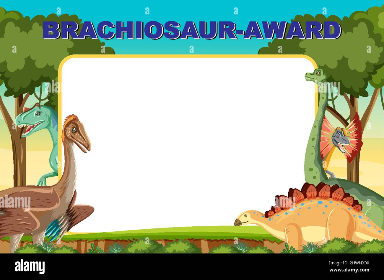Banner design with dinosaurs in forest illustration Stock Vector Image ...
