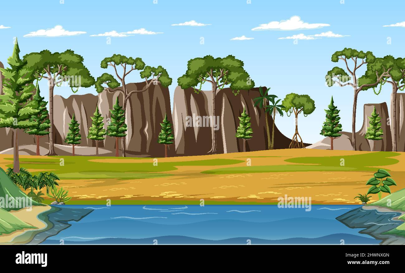 Prehistoric forest scene background illustration Stock Vector Image ...