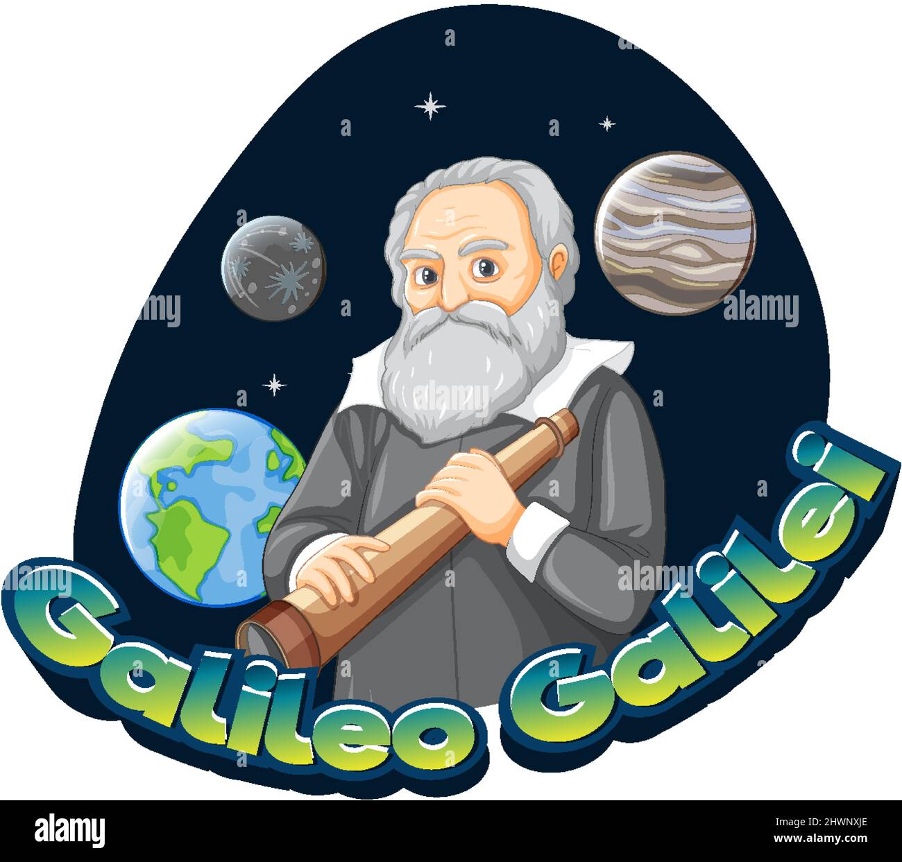 Portrait of Galileo Galilei in cartoon style illustration Stock Vector ...