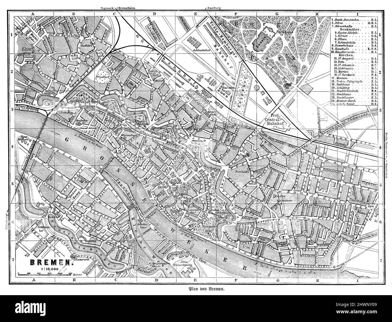 Map of Bremen, , (encyclopedia, 1893), Karte von Bremen, Carte de Brême ...