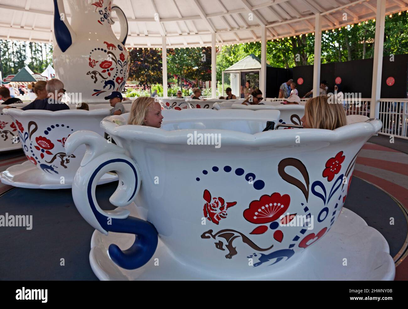 Gavle, Norrland Sweden - July 13, 2021: children ride the teacups, a ...