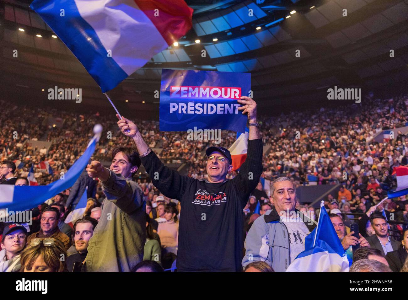 Supporters during a campaign meeting of the France's far-right party ...