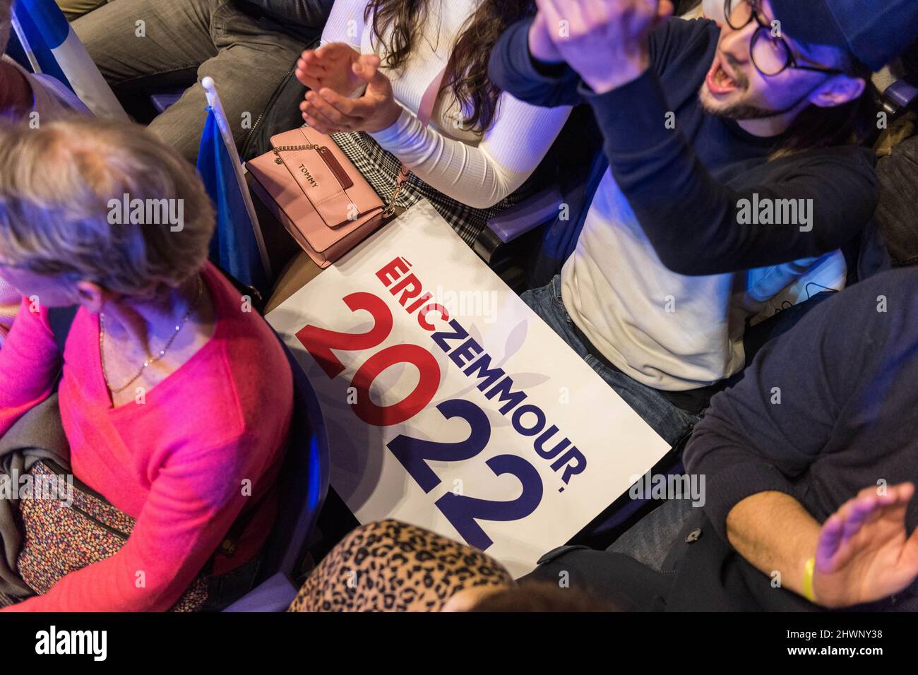 Supporters during a campaign meeting of the France's far-right party ...