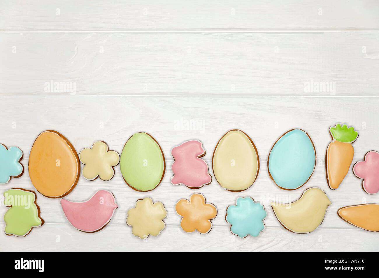 Creation with homemade colorful easter biscuits isolated on white Stock ...