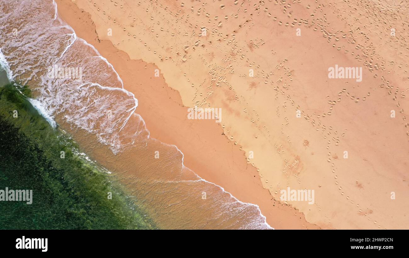 Beach and ocean as a background from top view. Azure water background ...