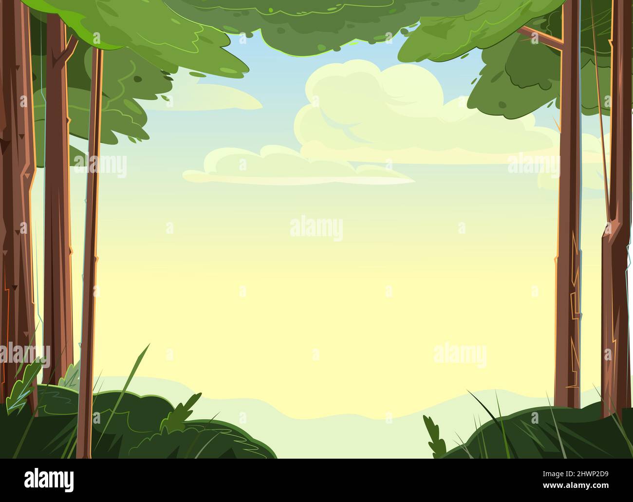 Frame trees. Barrels and branches of plants. Coniferous pines ...