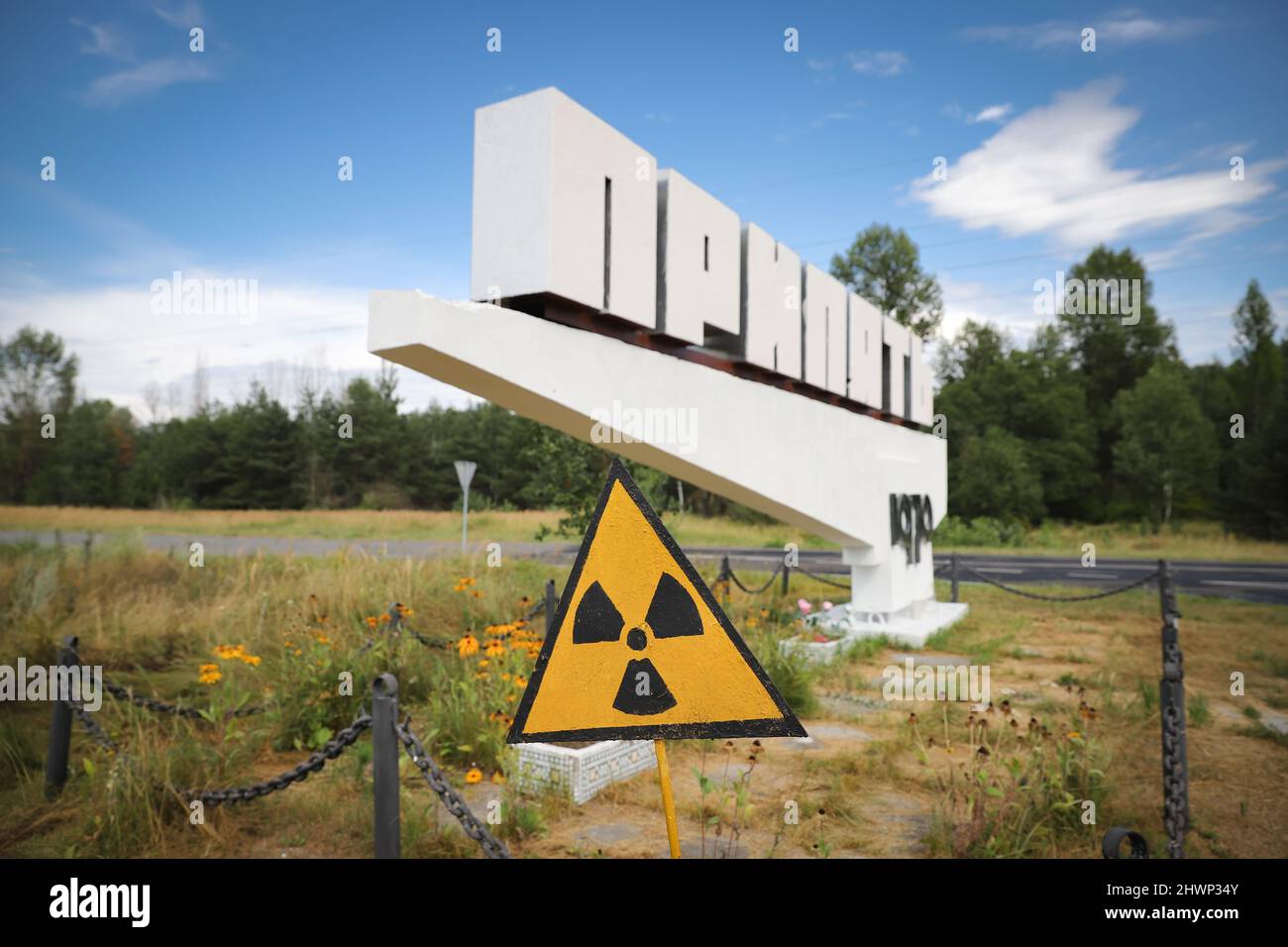 Pripyat Welcome Sign in Chernobyl Exclusion Zone, Chernobyl, Ukraine ...