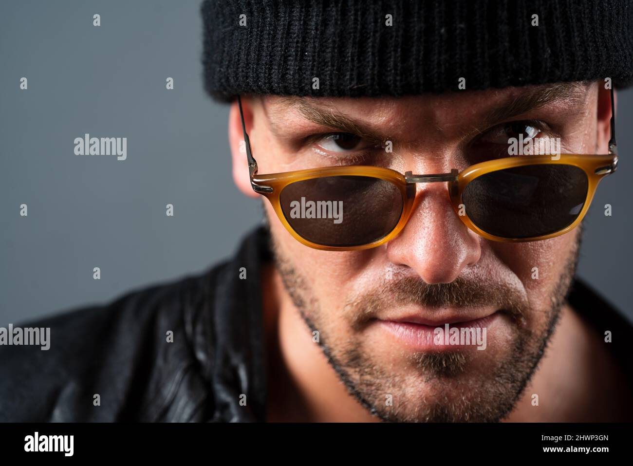 Brutal man, serious face of handsome male model, concept of men power ...