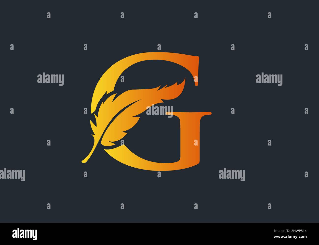 Feather logo design with G letter vector. Law logo with Feather and G ...