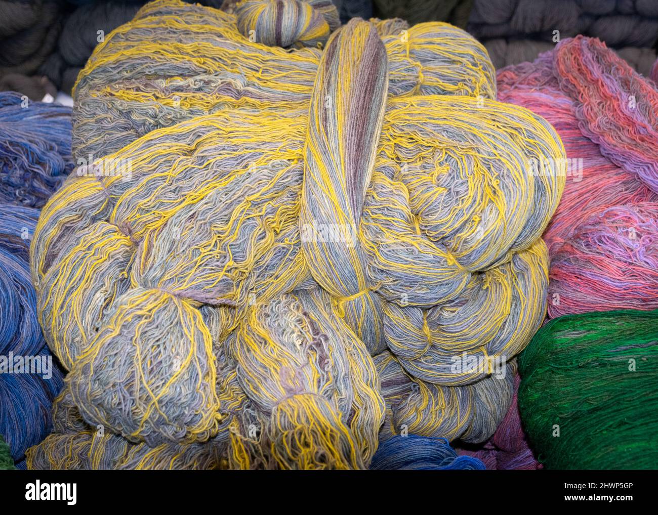 wool yarn threads, close-up of yarn texture, knitting as a hobby ...