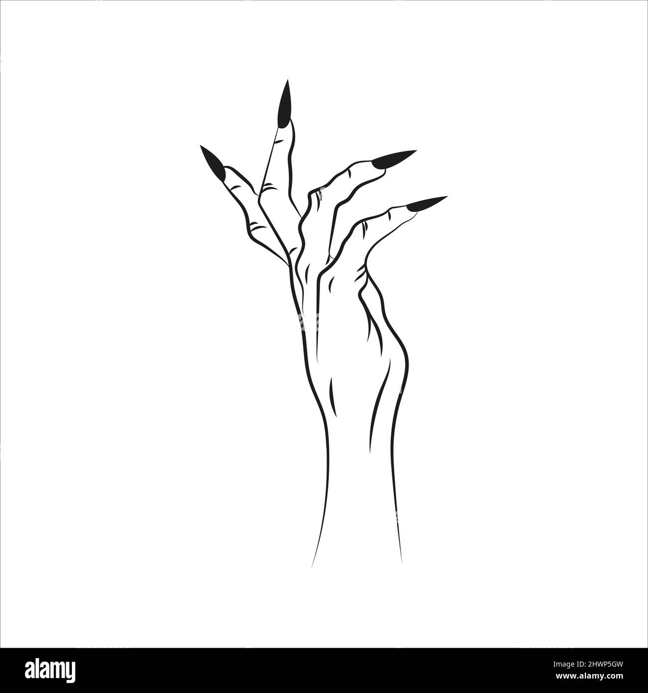 Mystical Witches hand. Witch hand with black nails, rings, Magic. Boho ...