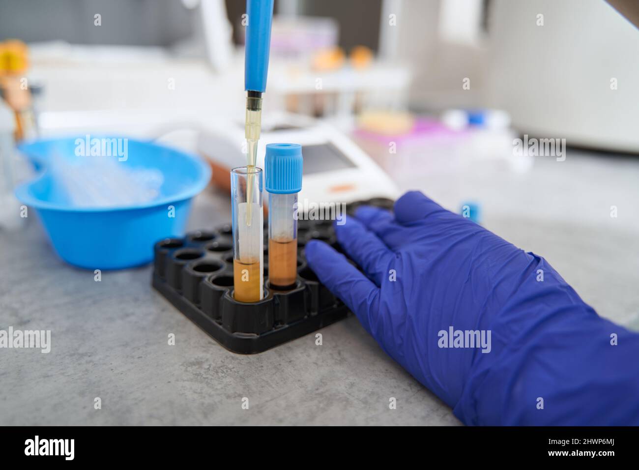 Doctor taking liquid for research in laboratory Stock Photo - Alamy