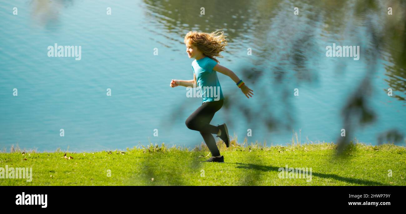 Kids jogging in park outdoor. Healthy sport activity for children ...