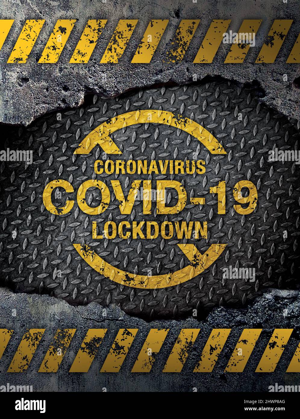 Covid-19 (Coronavirus) lockdown sign on rusty metal background Stock ...