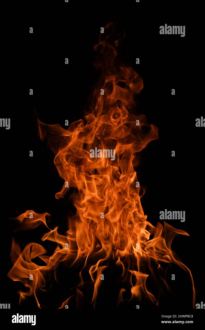 Fire flame isolate on black background. Burn flames, abstract texture ...