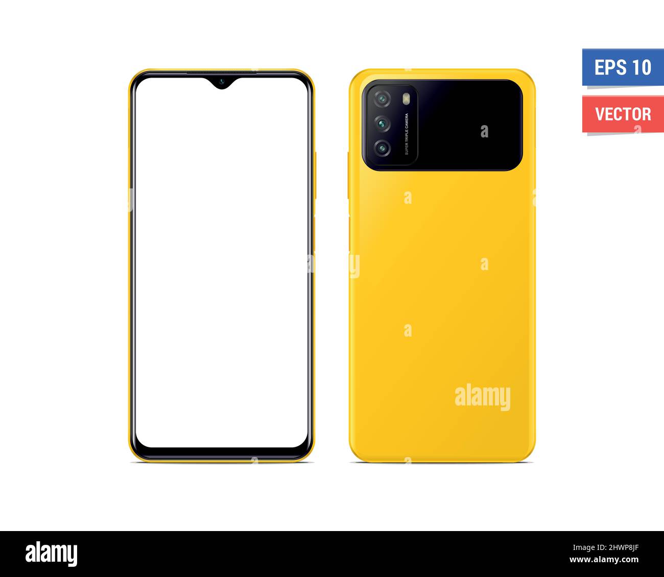 Realistic vector flat mock-up POCO M3 with blank screen isolated on ...