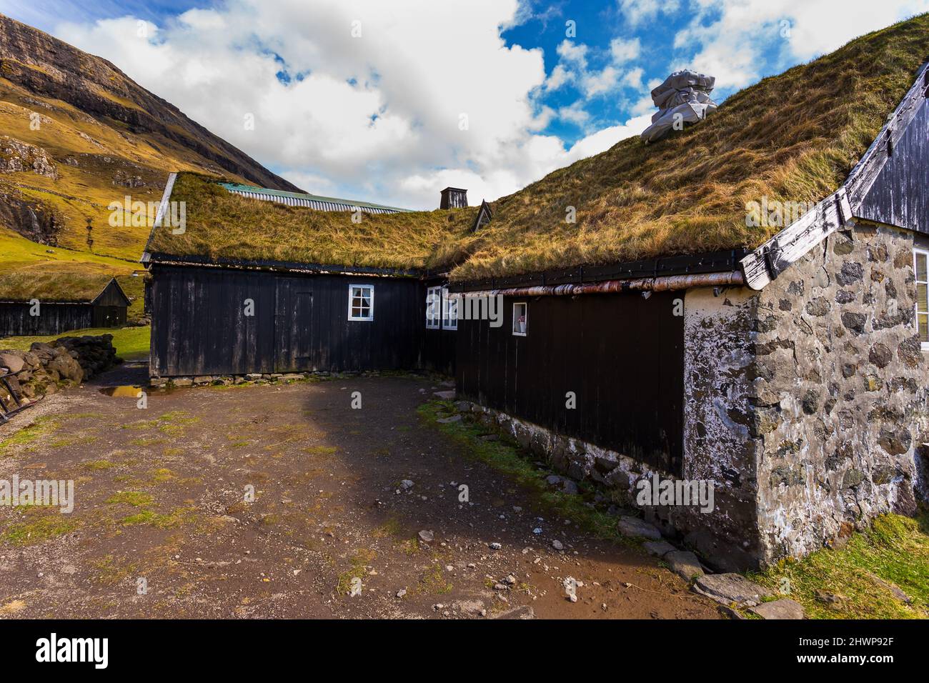 Beautiful spring scenery. Sunny spring view of Saksun village with ...