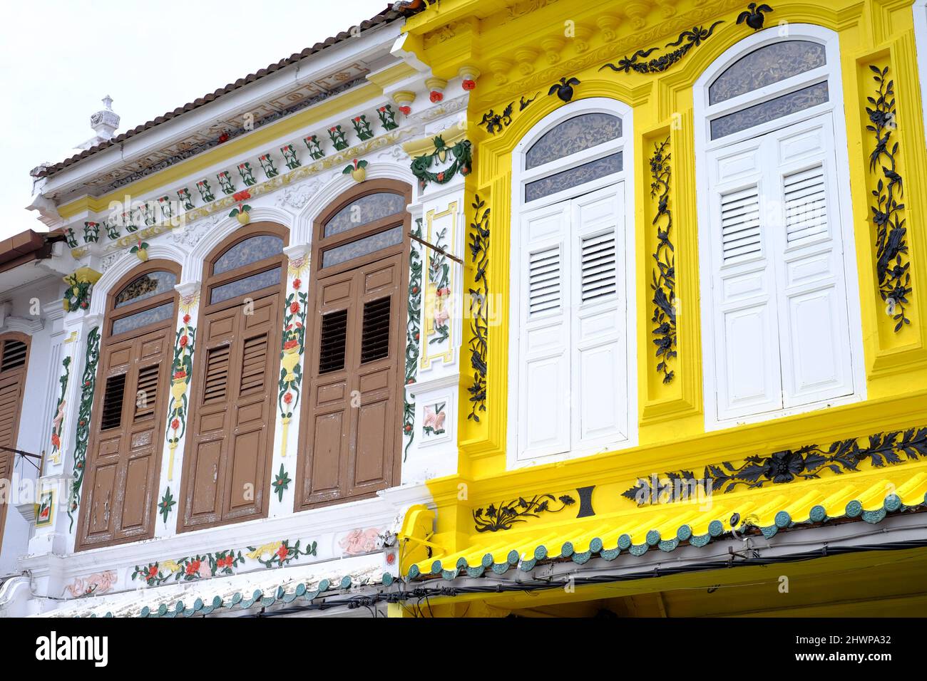 Malacca, Malaysia - March 22, 2016: Panorama of colorful buildings in ...