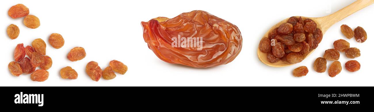 Brown raisin isolated on white background with clipping path. Top view ...