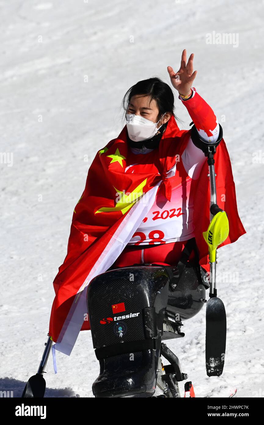 Beijing, China. 7th Mar, 2022. Liu Sitong of China celebrates after the ...