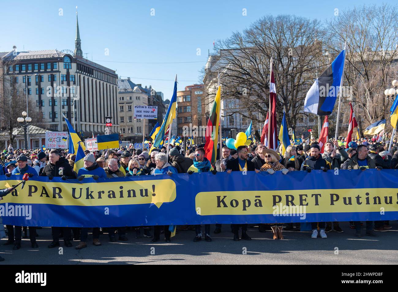 Riga, Latvia - March 05, 2022: Protest against war in Ukraine and ...