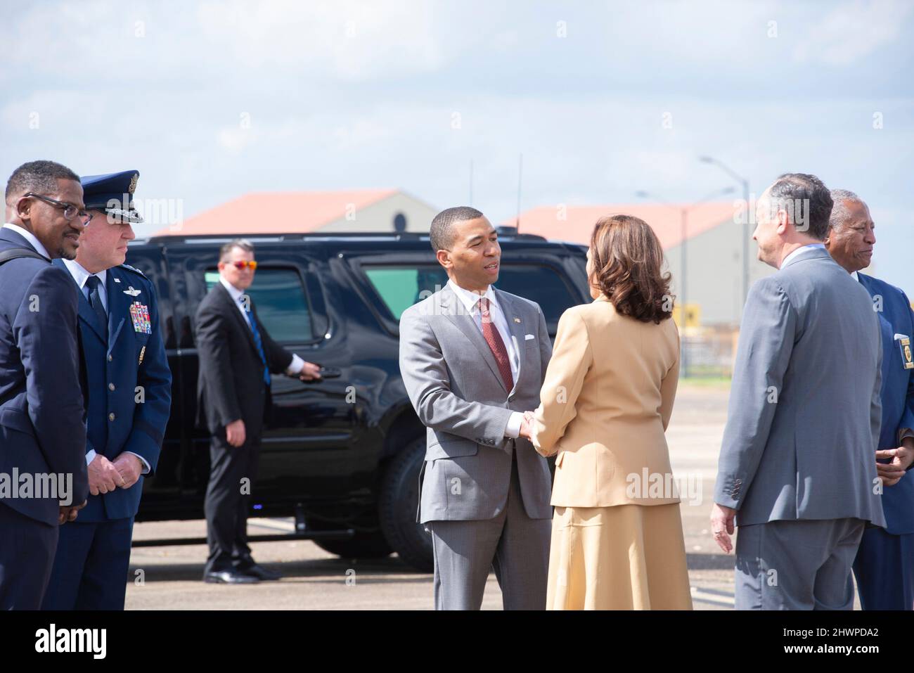 United States Vice President Kamala Harris greets Mayor Steven Reed ...