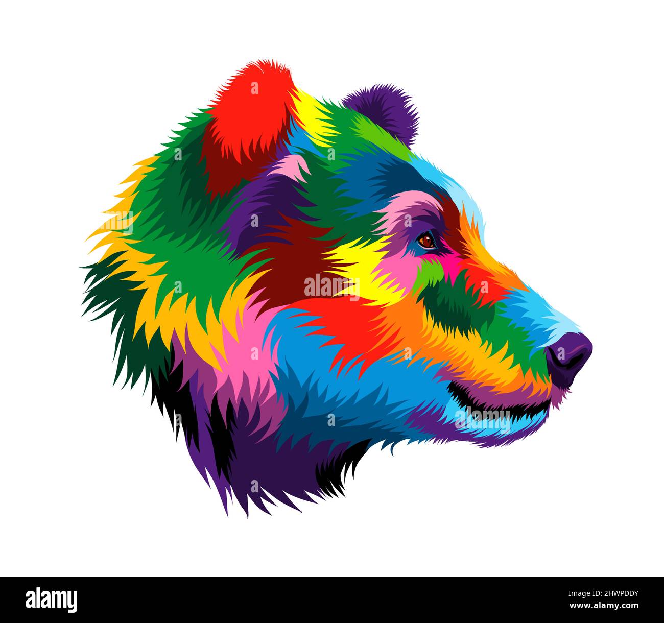 Abstract bear head portrait from multicolored paints. Colored drawing ...
