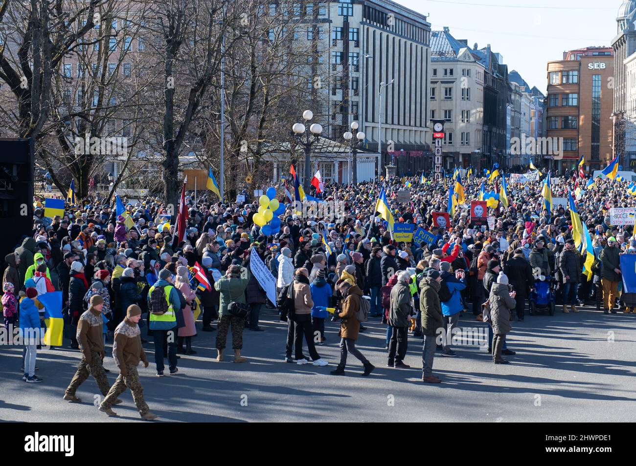Riga, Latvia - March 05, 2022: Protest against war in Ukraine and ...