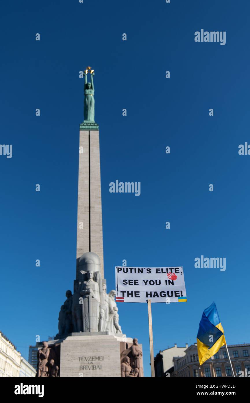 Riga, Latvia - March 05, 2022: Protest against war in Ukraine and ...
