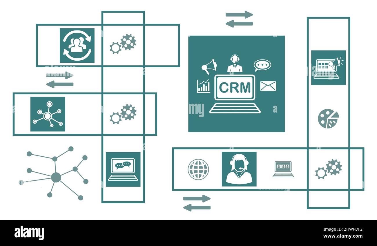 Concept of crm with connected icons Stock Photo - Alamy