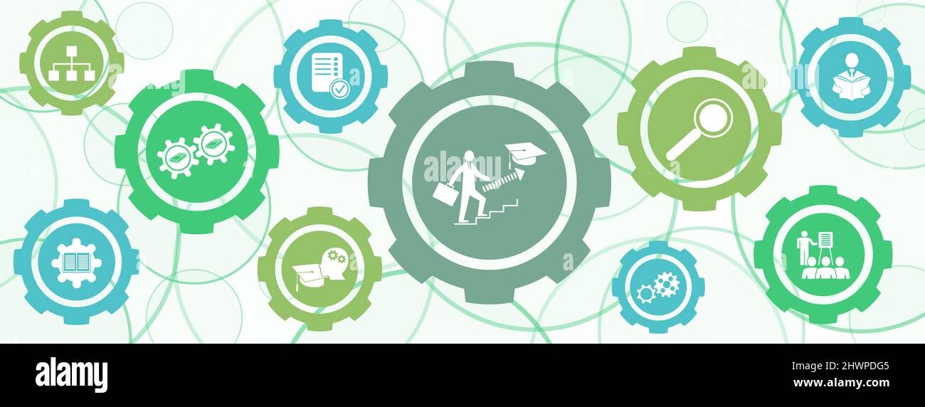Concept of continuing education with icons in cogwheels Stock Photo - Alamy