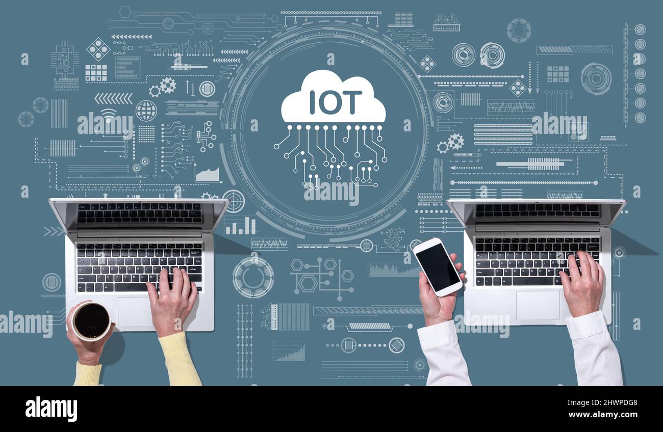 Top view of hands using laptop with symbol of iot concept Stock Photo ...