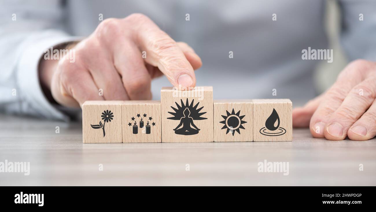 Wooden blocks with symbol of meditation concept Stock Photo - Alamy