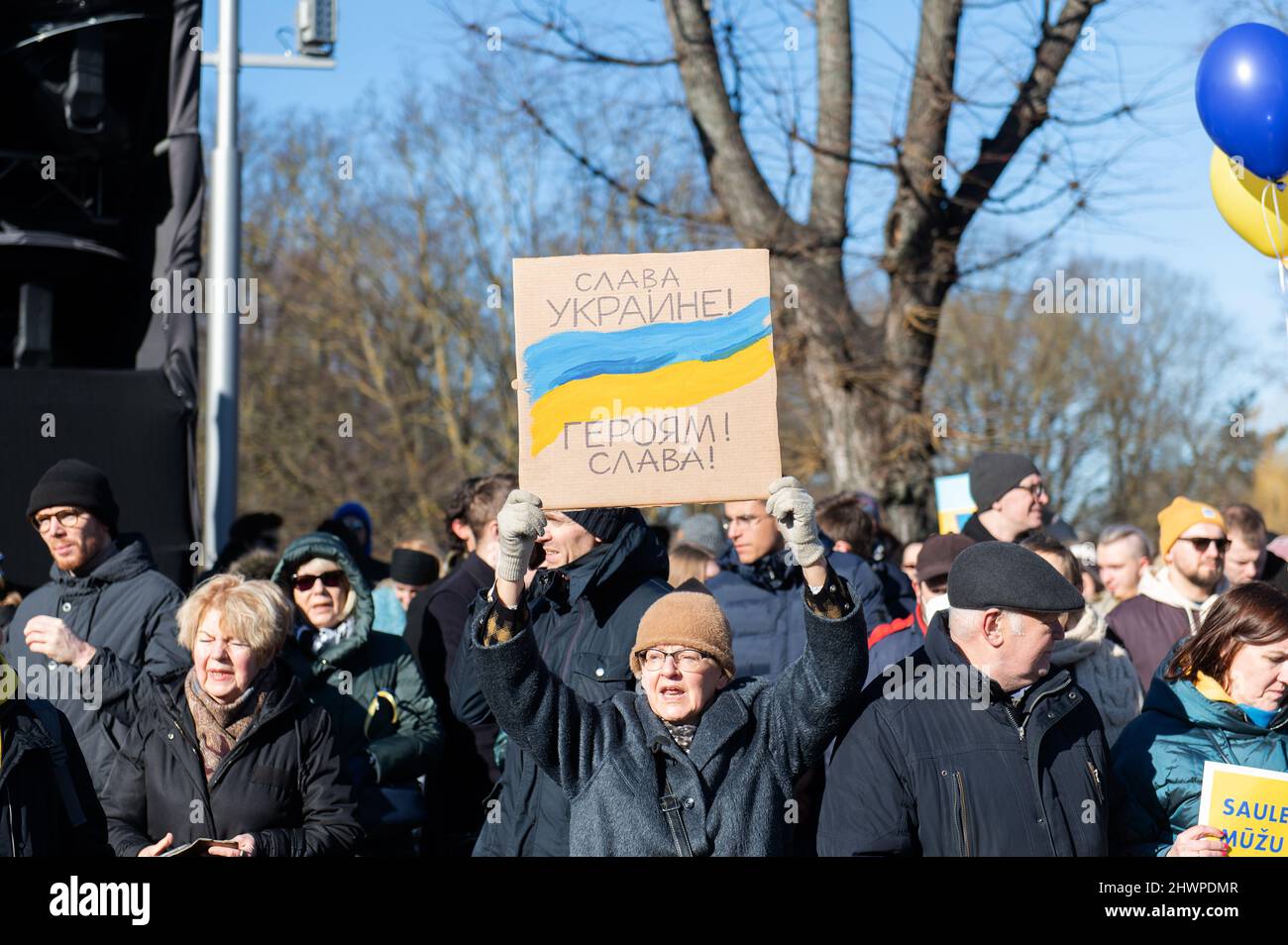 Riga, Latvia - March 05, 2022: Protest against war in Ukraine and ...