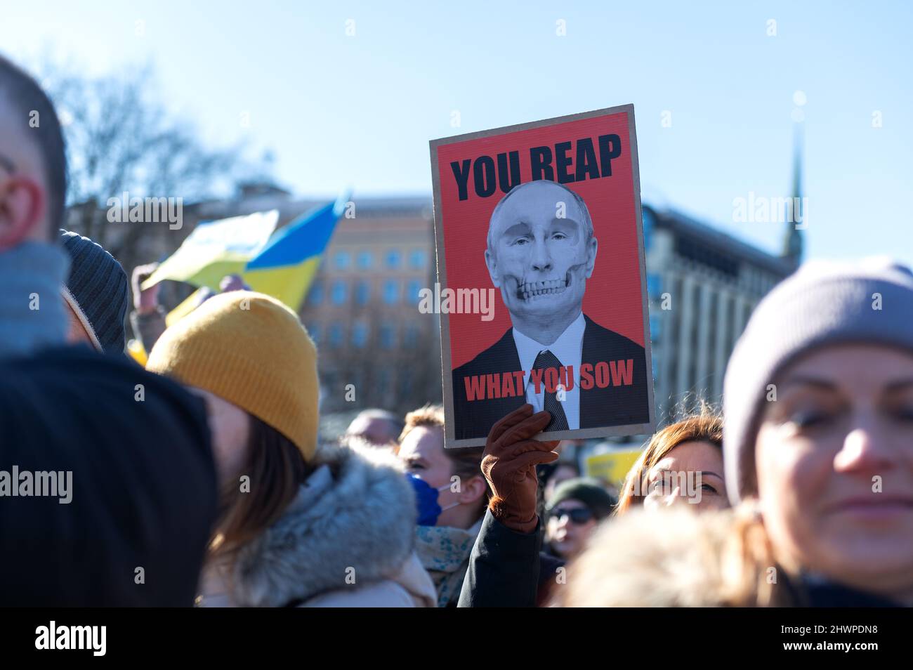 Riga, Latvia - March 05, 2022: Protest against war in Ukraine and ...
