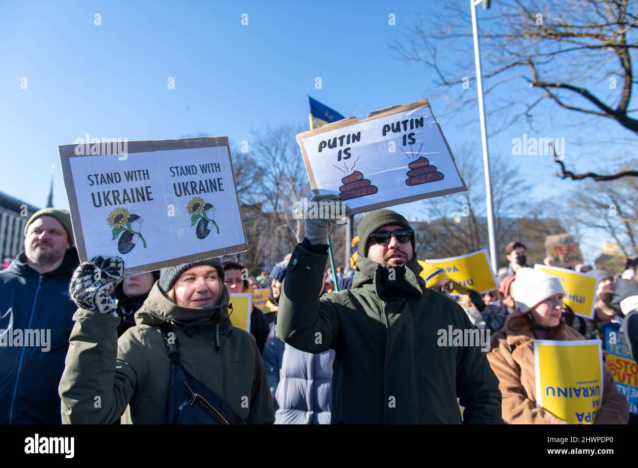 Riga, Latvia - March 05, 2022: Protest against war in Ukraine and ...