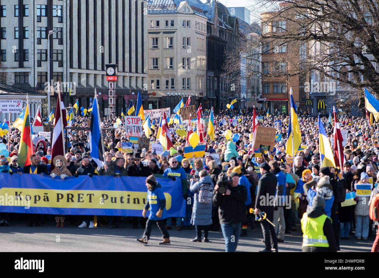 Riga, Latvia - March 05, 2022: Protest against war in Ukraine and ...