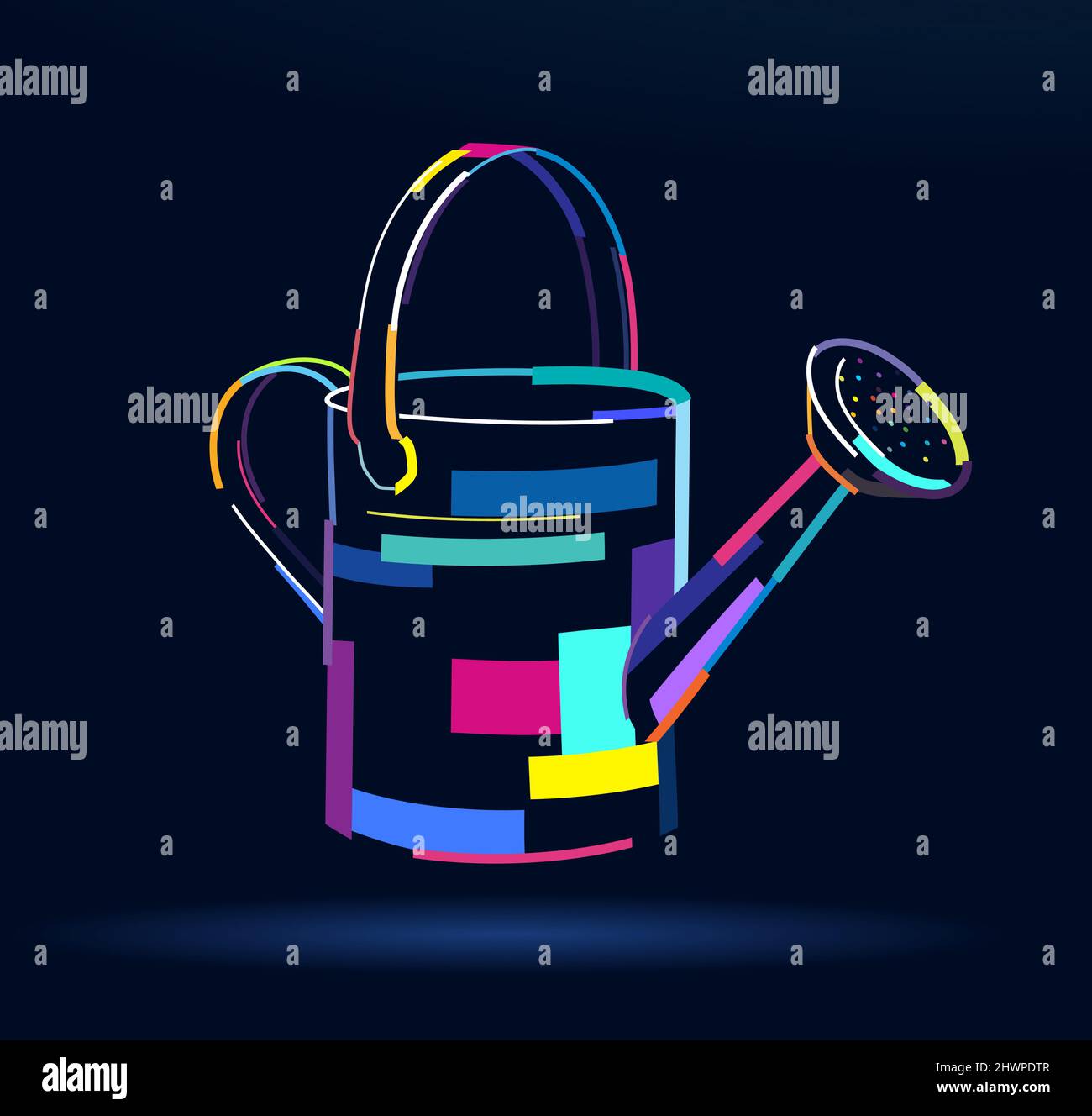 Abstract watering can for watering flowers from multicolored paints ...