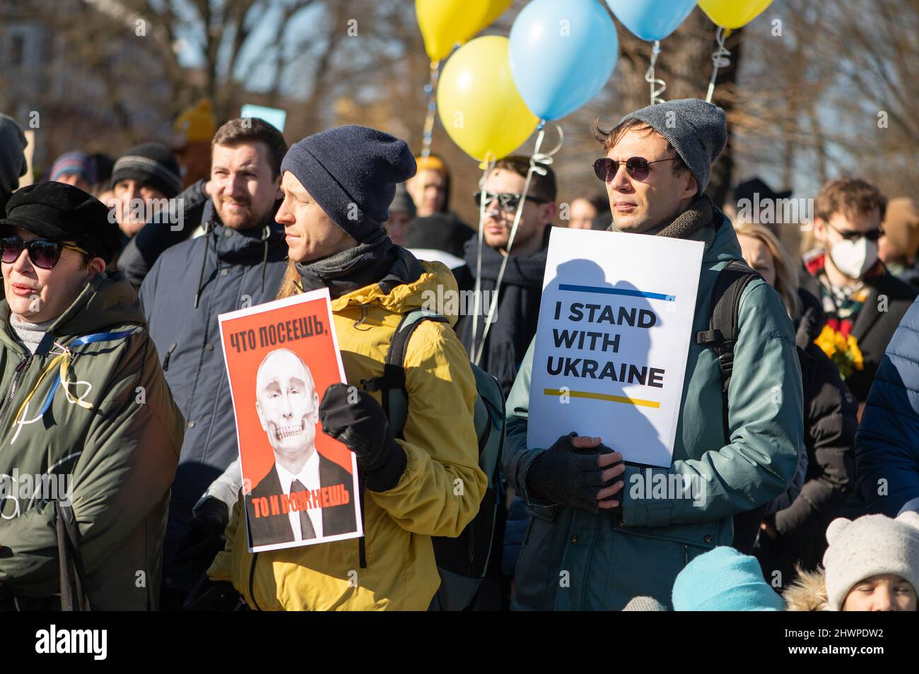 Riga, Latvia - March 05, 2022: Protest against war in Ukraine and ...