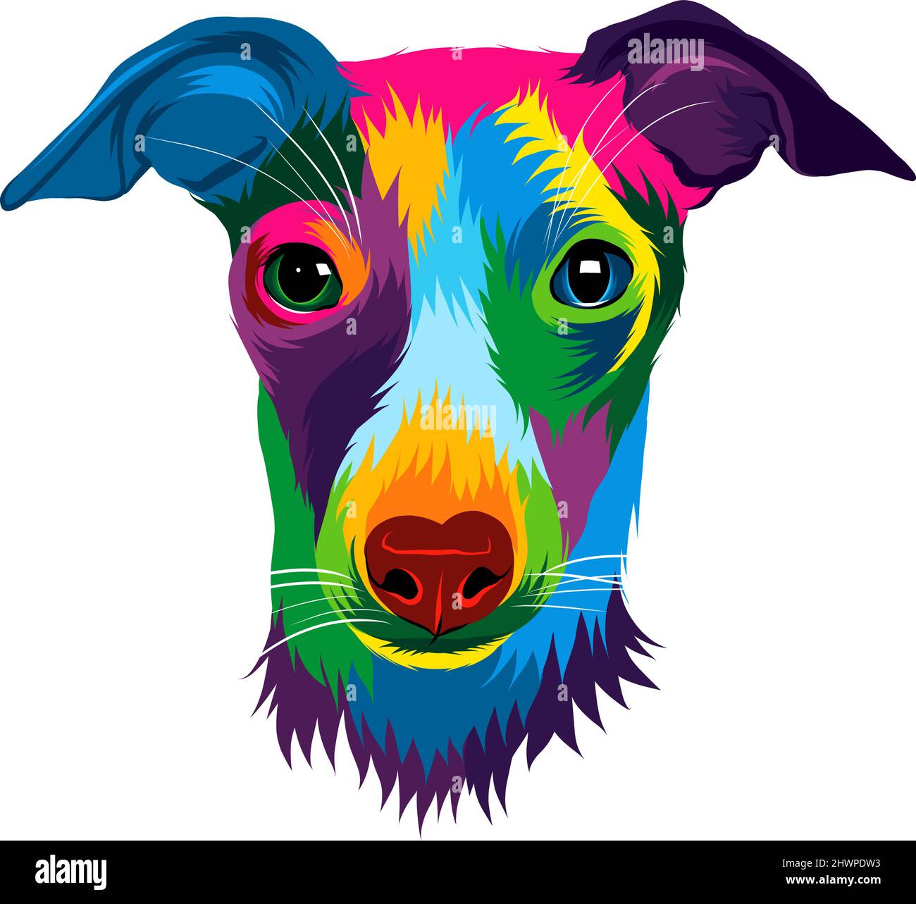 Abstract Jack Russell Terrier head portrait from multicolored paints ...