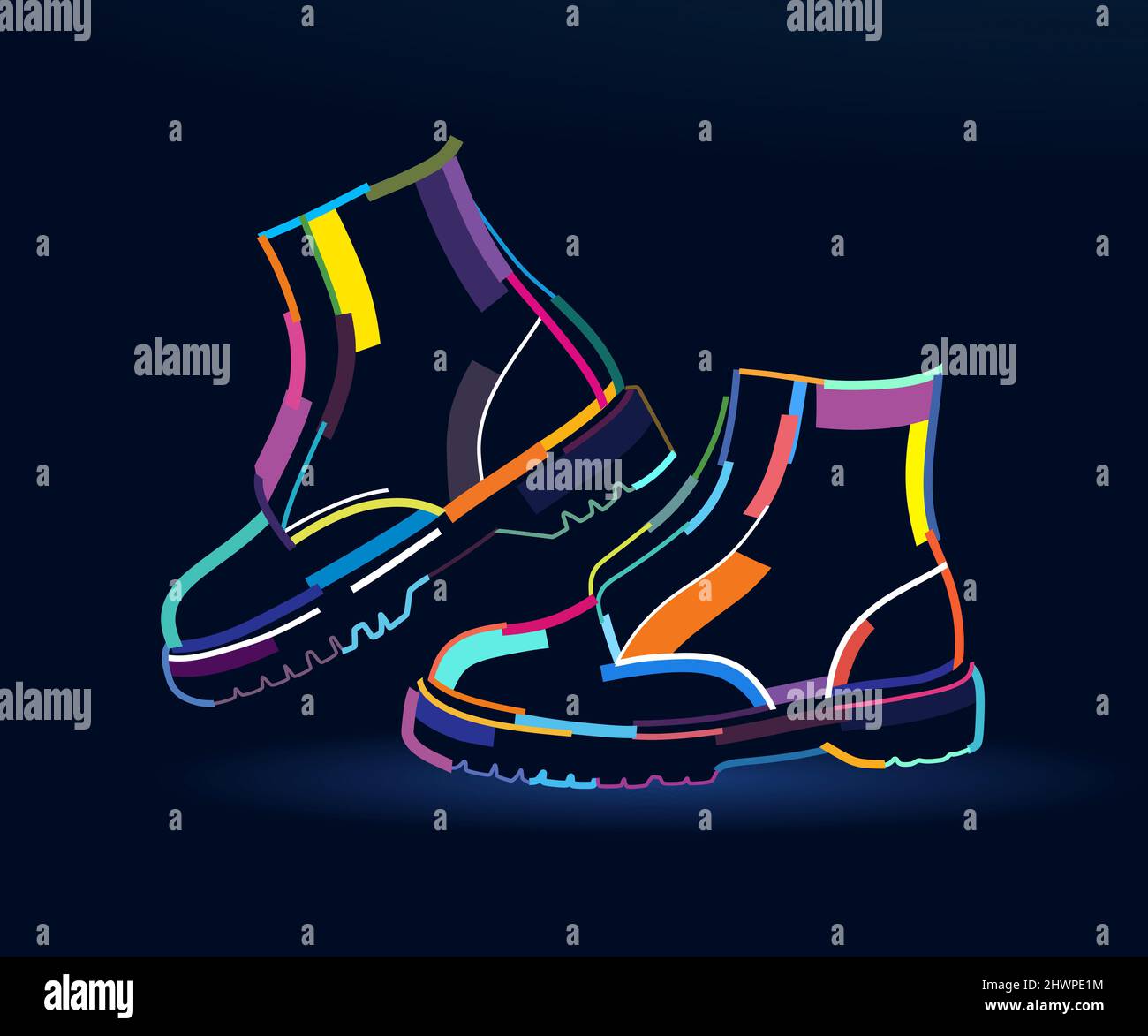 Abstract men boots from multicolored paints. Colorful drawing. Vector ...