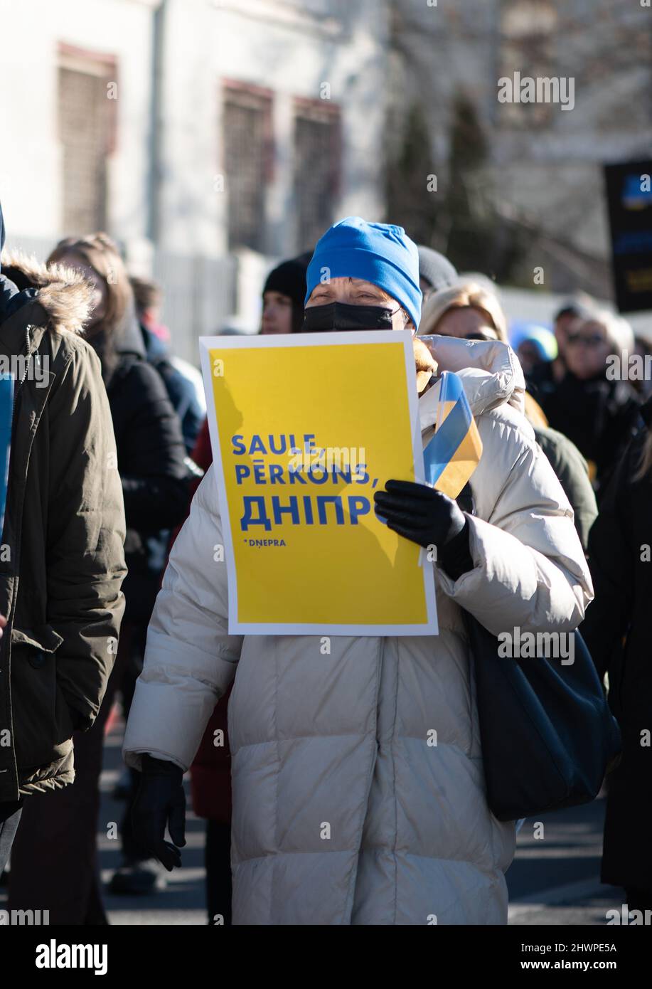 Riga, Latvia - March 05, 2022: Protest against war in Ukraine and ...
