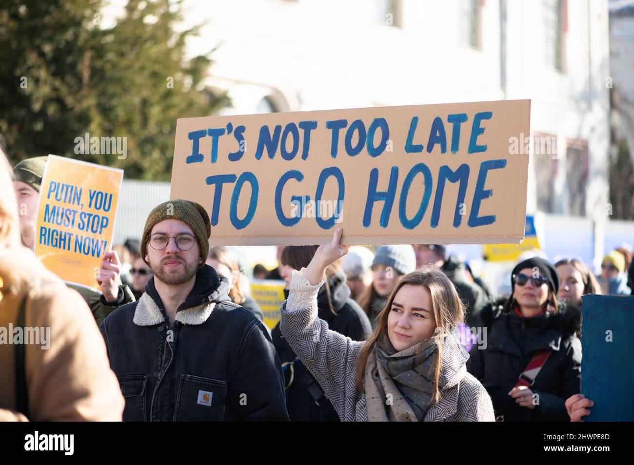 Riga, Latvia - March 05, 2022: Protest against war in Ukraine and ...