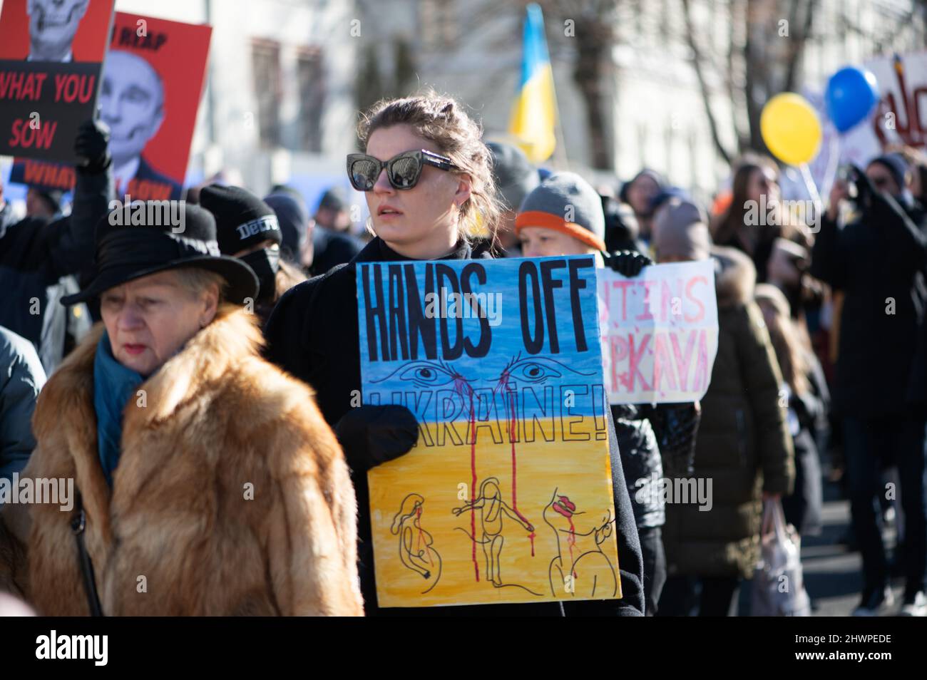 Riga, Latvia - March 05, 2022: Protest against war in Ukraine and ...