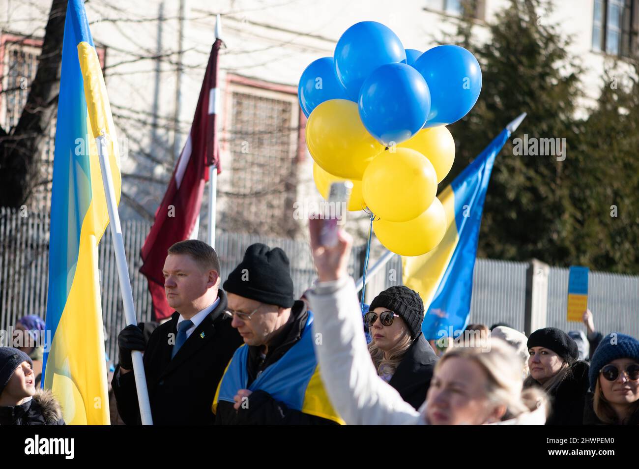 Riga, Latvia - March 05, 2022: Protest against war in Ukraine and ...