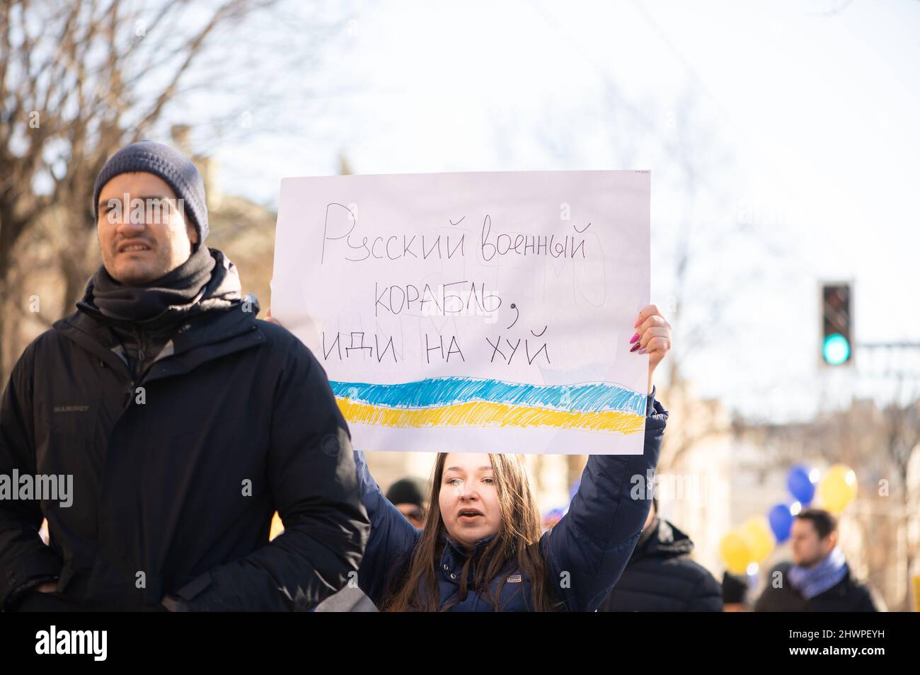 Riga, Latvia - March 05, 2022: Protest against war in Ukraine and ...