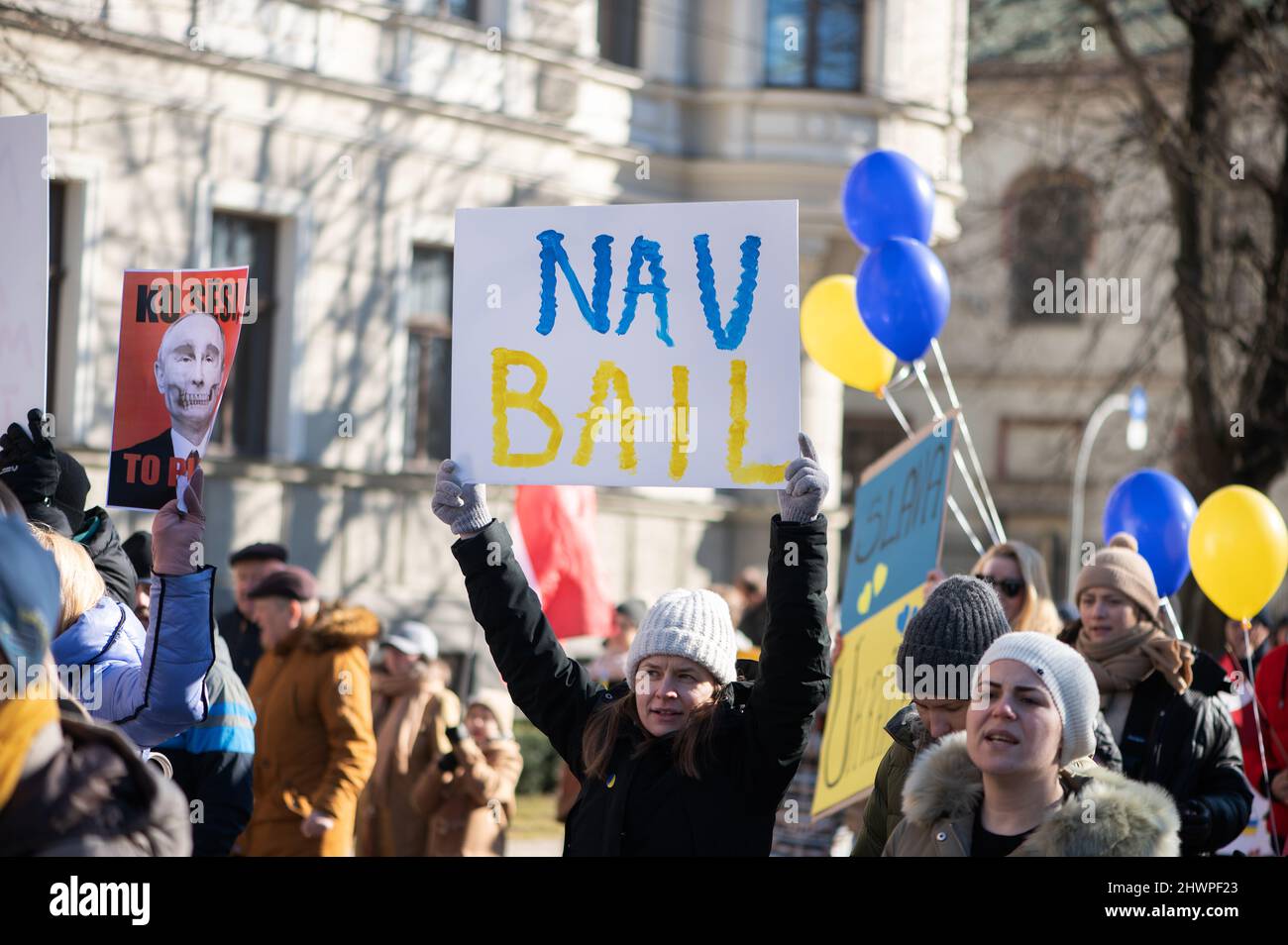 Riga, Latvia - March 05, 2022: Protest against war in Ukraine and ...