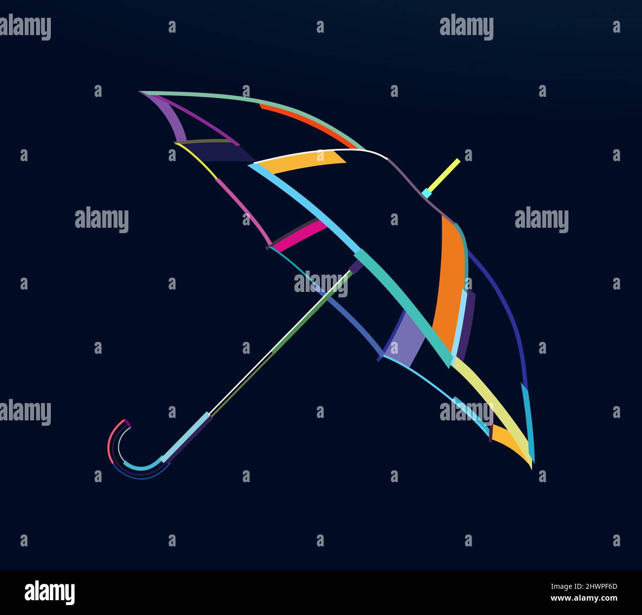 Abstract umbrella with straight handle, umbrella stick, colorful ...